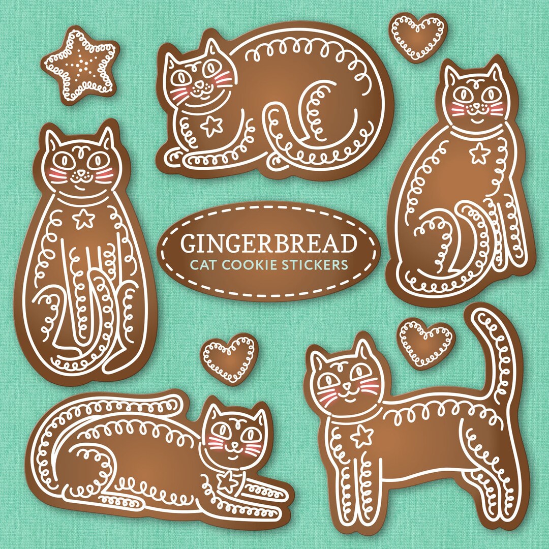 Gingerbread Cat Cookies Kiss Cut Paper Sticker Sheet - Etsy
