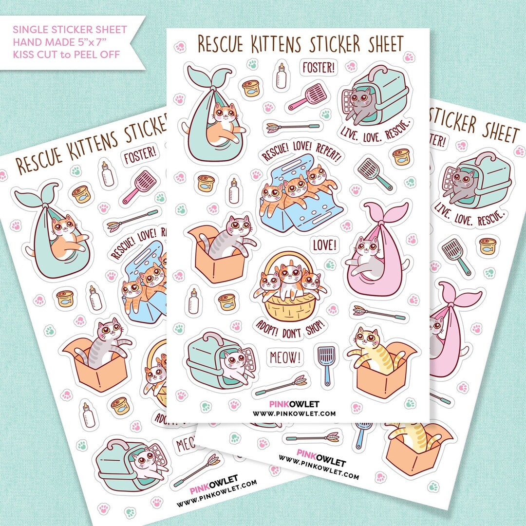 Rescue Kittens Kiss Cut Paper Sticker Sheet - Etsy