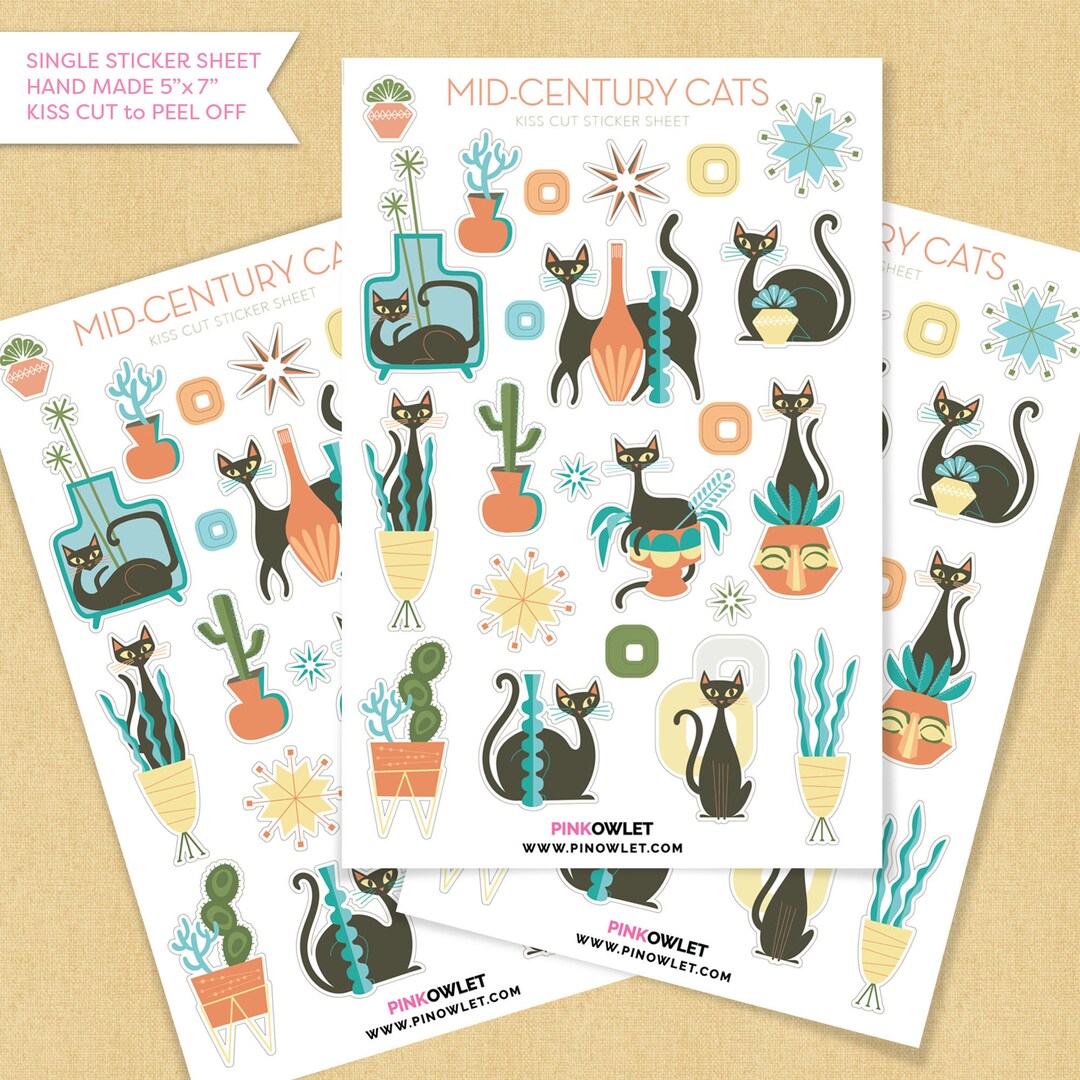 Mid-century Cats Kiss Cut Paper Sticker Sheet - Etsy