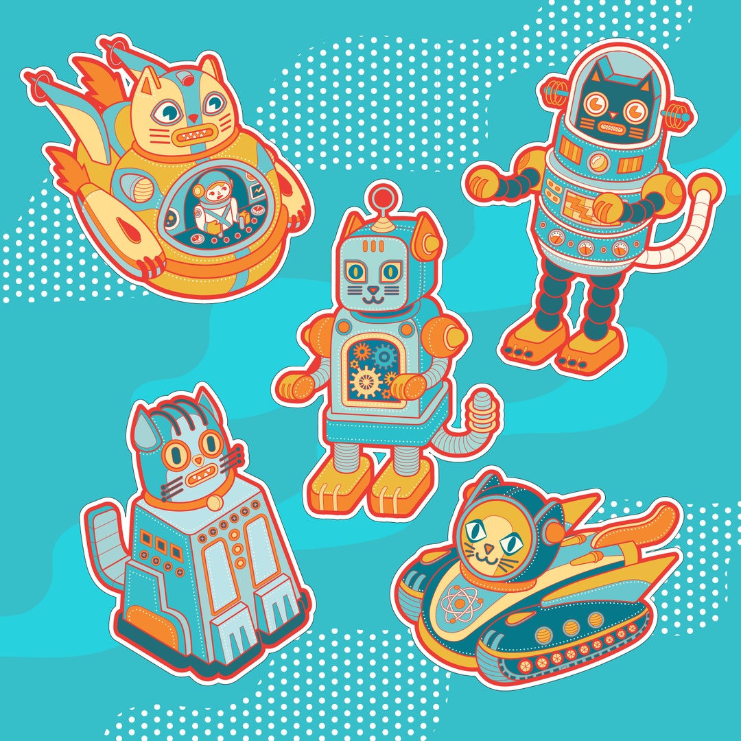 Cat Bots Vinyl Stickers - Etsy