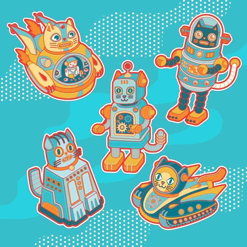Cat Bots Vinyl Stickers - Etsy