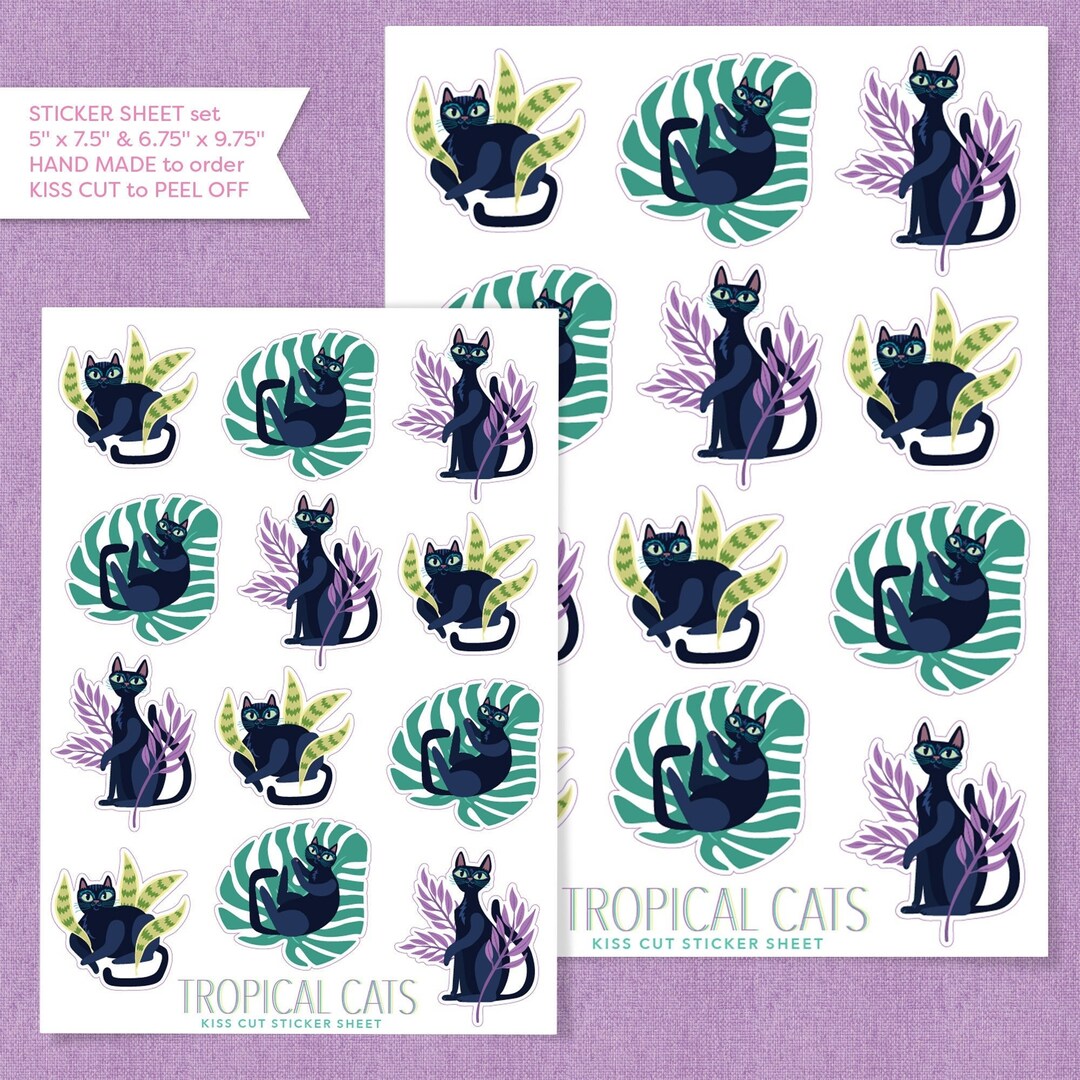 Tropical Cats Kiss Cut Paper Sticker Sheet - Etsy