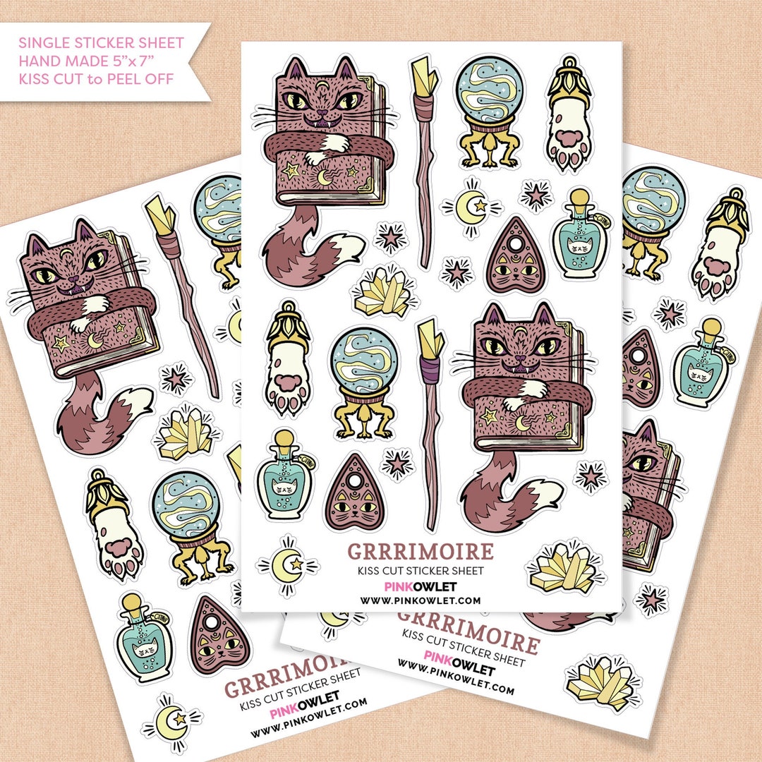 Grrimoire Kitty Spell Book Kiss Cut Paper Sticker Sheet - Etsy
