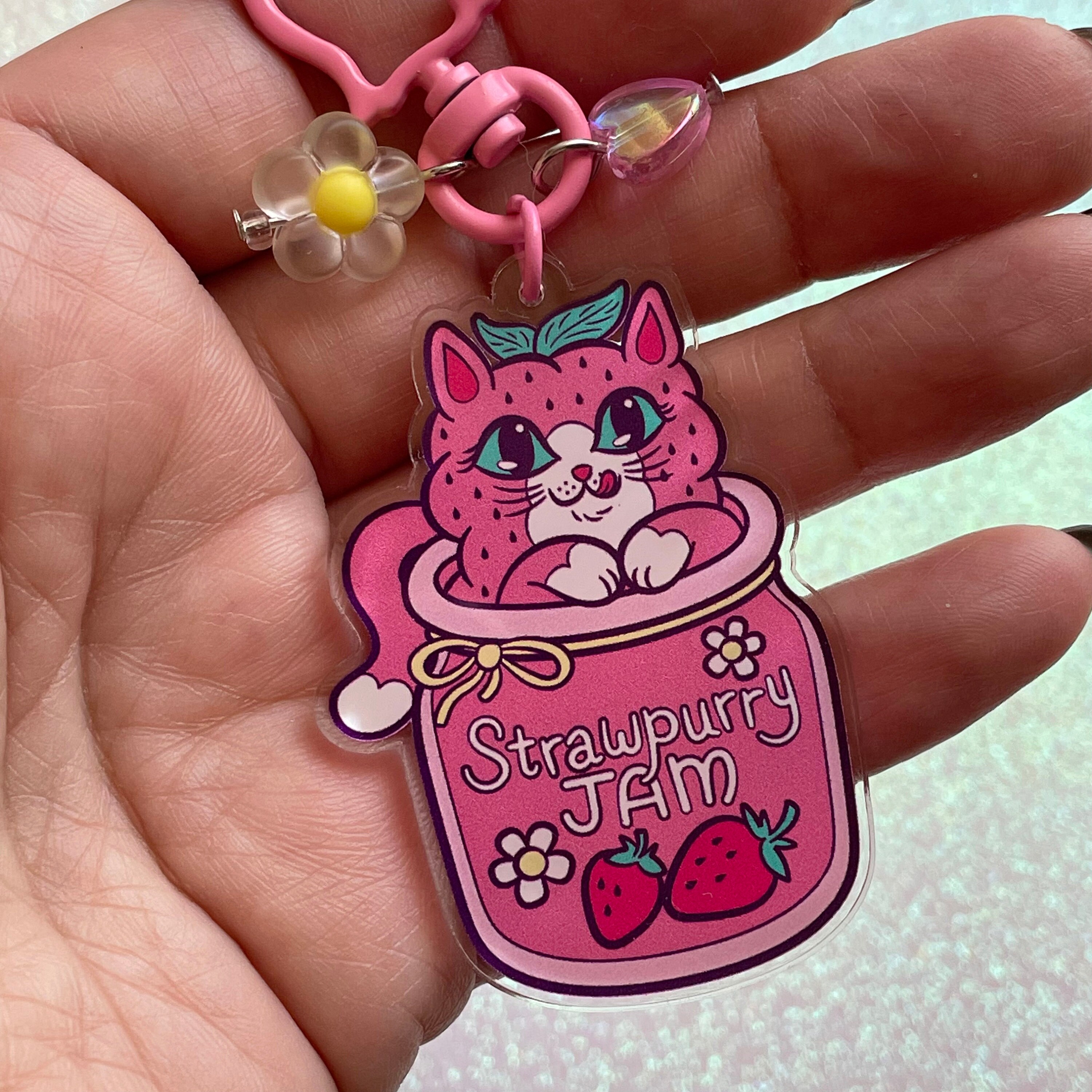 Strawberry Jam Cats Acrylic Charm Keychain - Etsy UK