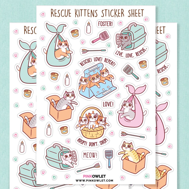 Rescue Kittens Kiss Cut Paper Sticker Sheet - Etsy