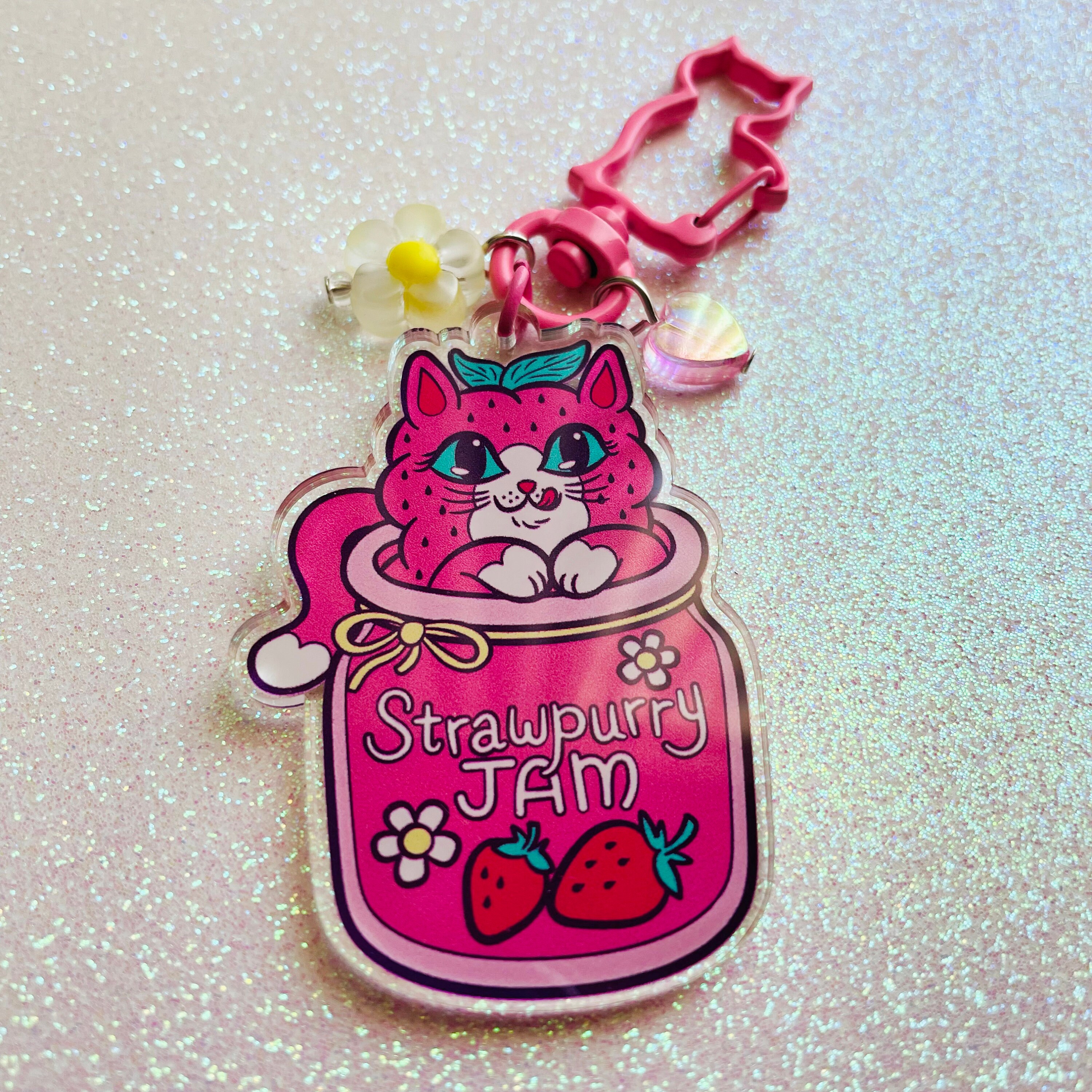 Strawberry Jam Cats Acrylic Charm Keychain - Etsy UK