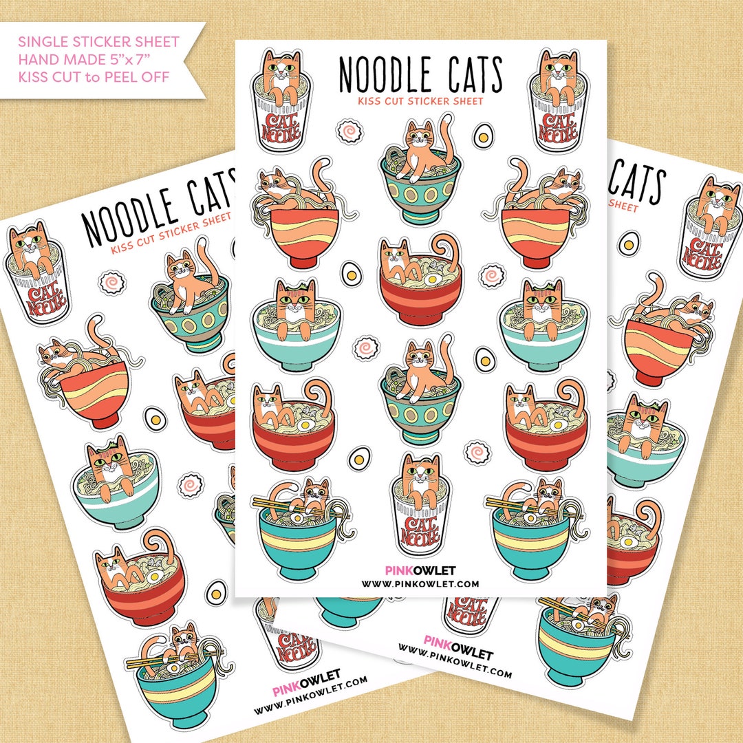 Noodle Cats Cut Paper Sticker Sheet - Etsy