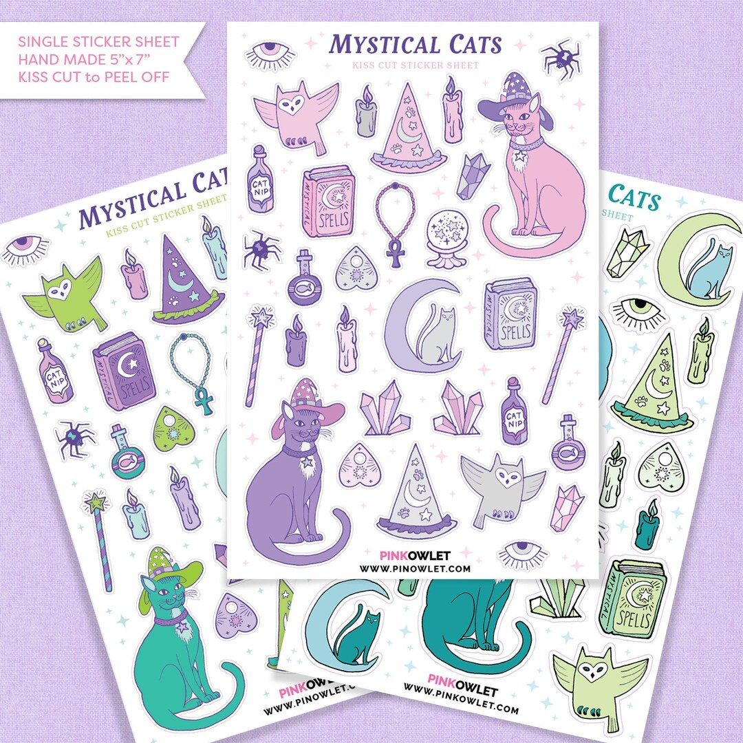 Mystical Cats Kiss Cut Paper Sticker Sheet - Etsy España
