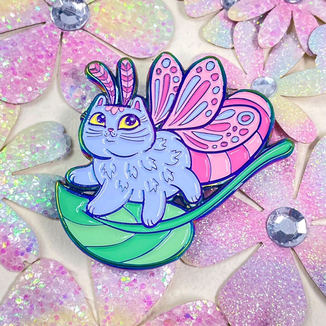 Kitty Moth Rainbow Plated Enamel Pin - Etsy