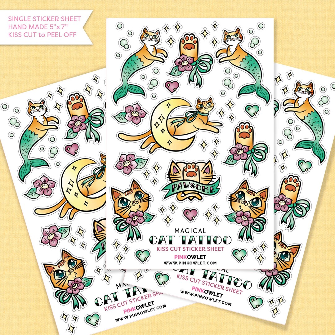 Magical Tattoo Kitties Kiss Cut Paper Sticker Sheet - Etsy