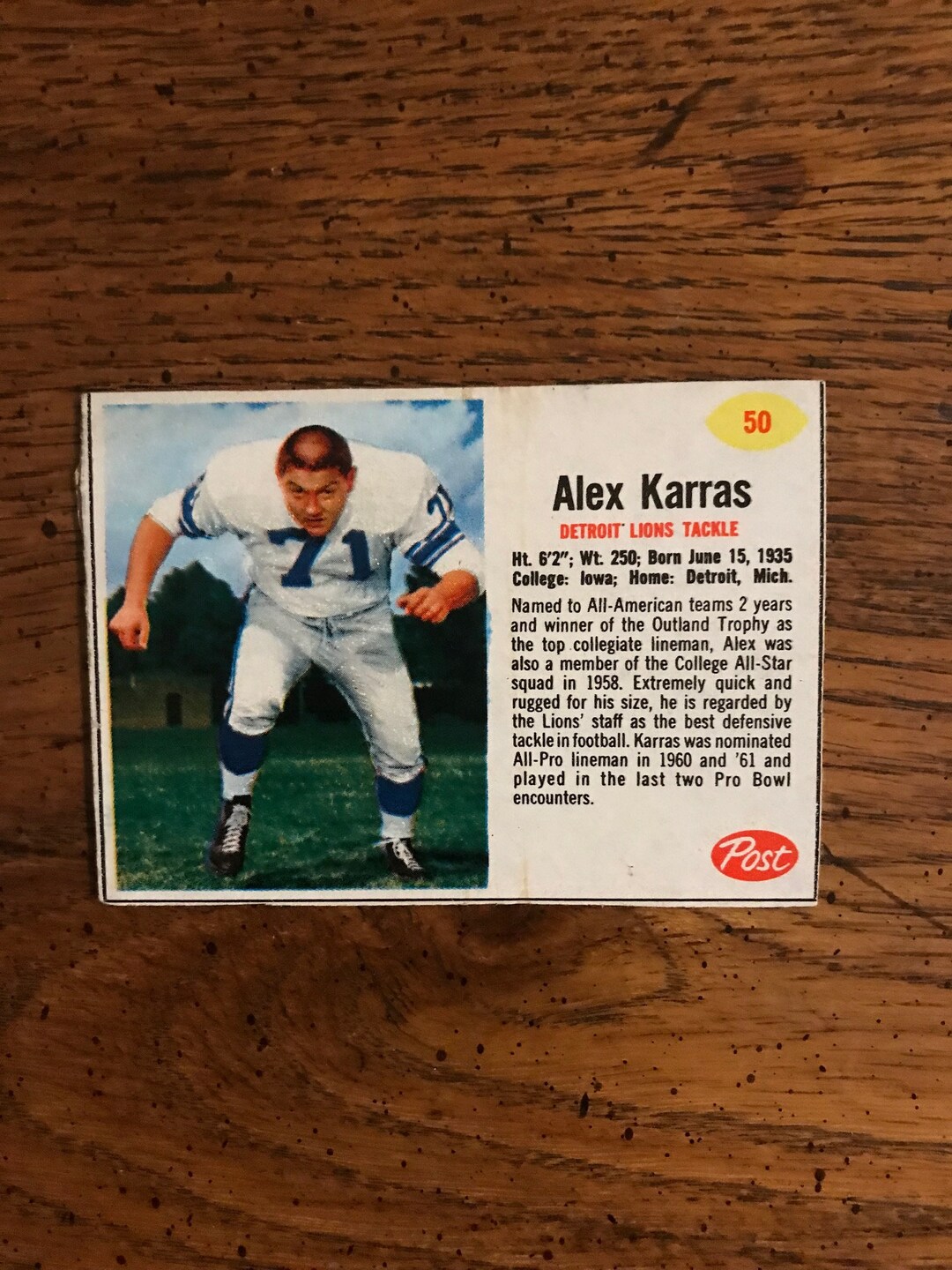 Alex Karas Colts 1972 Post Football Card (as Pictured) (original Issue ...