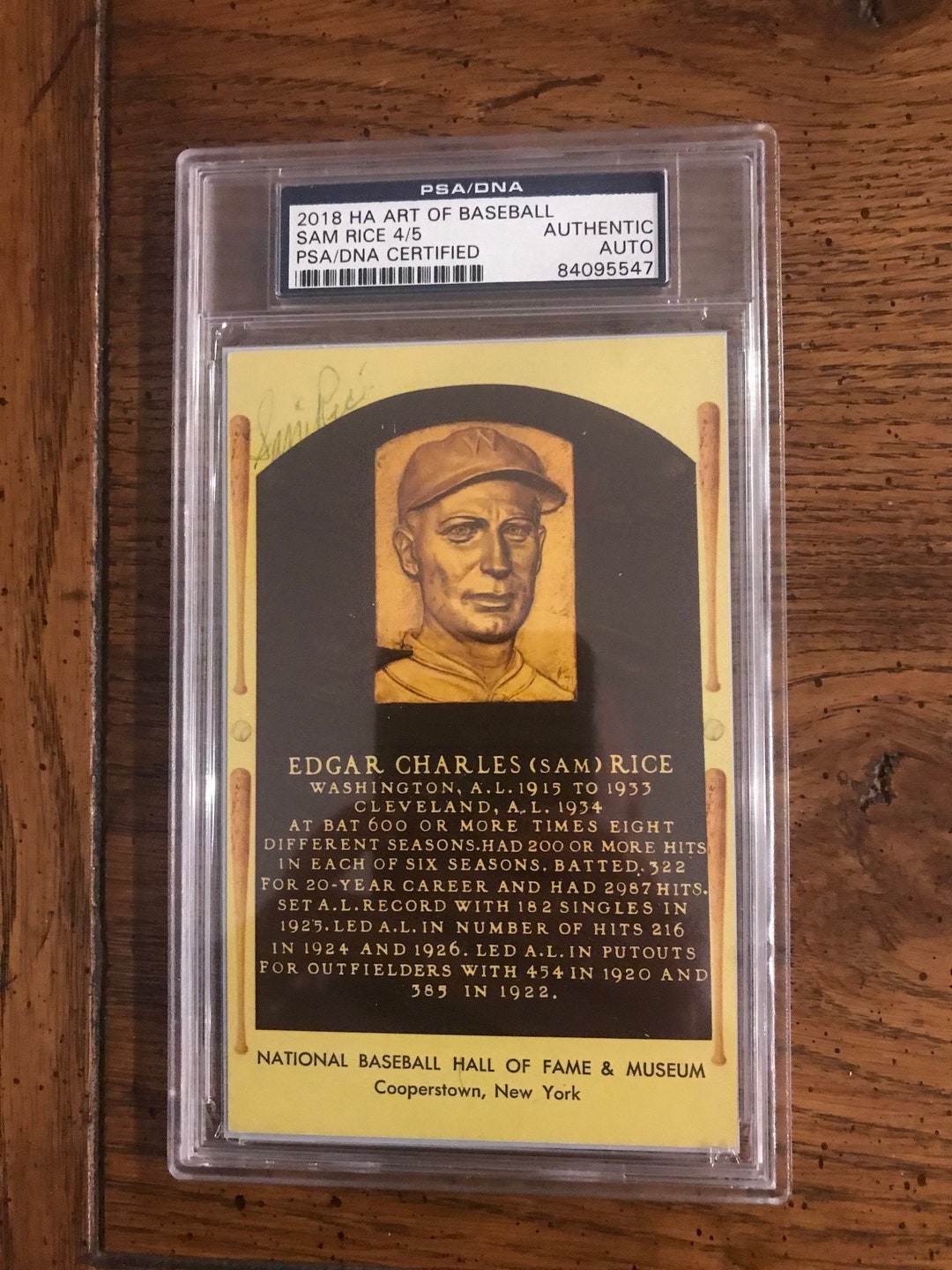 Sam Rice Autograph. Hall of Fame Plaque Front Card. PSA Authentic (as ...