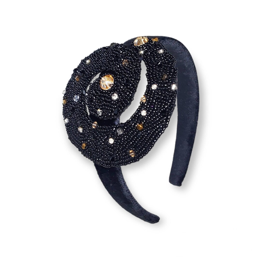 Plain Elain Luxe Black/gold Embellished Spiral Headband "calista" - Etsy