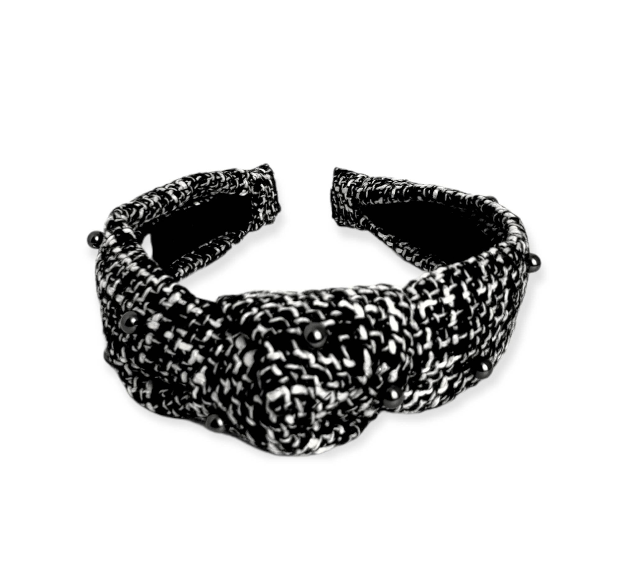 Plain Elain Black/white Tweed Embellished Knotted Headband tessa - Etsy