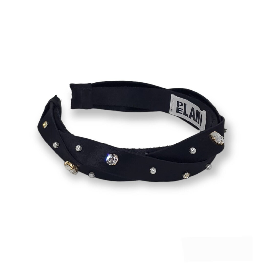 Plain Elain Luxe Black Silk Embellished Twist Headband angel - Etsy