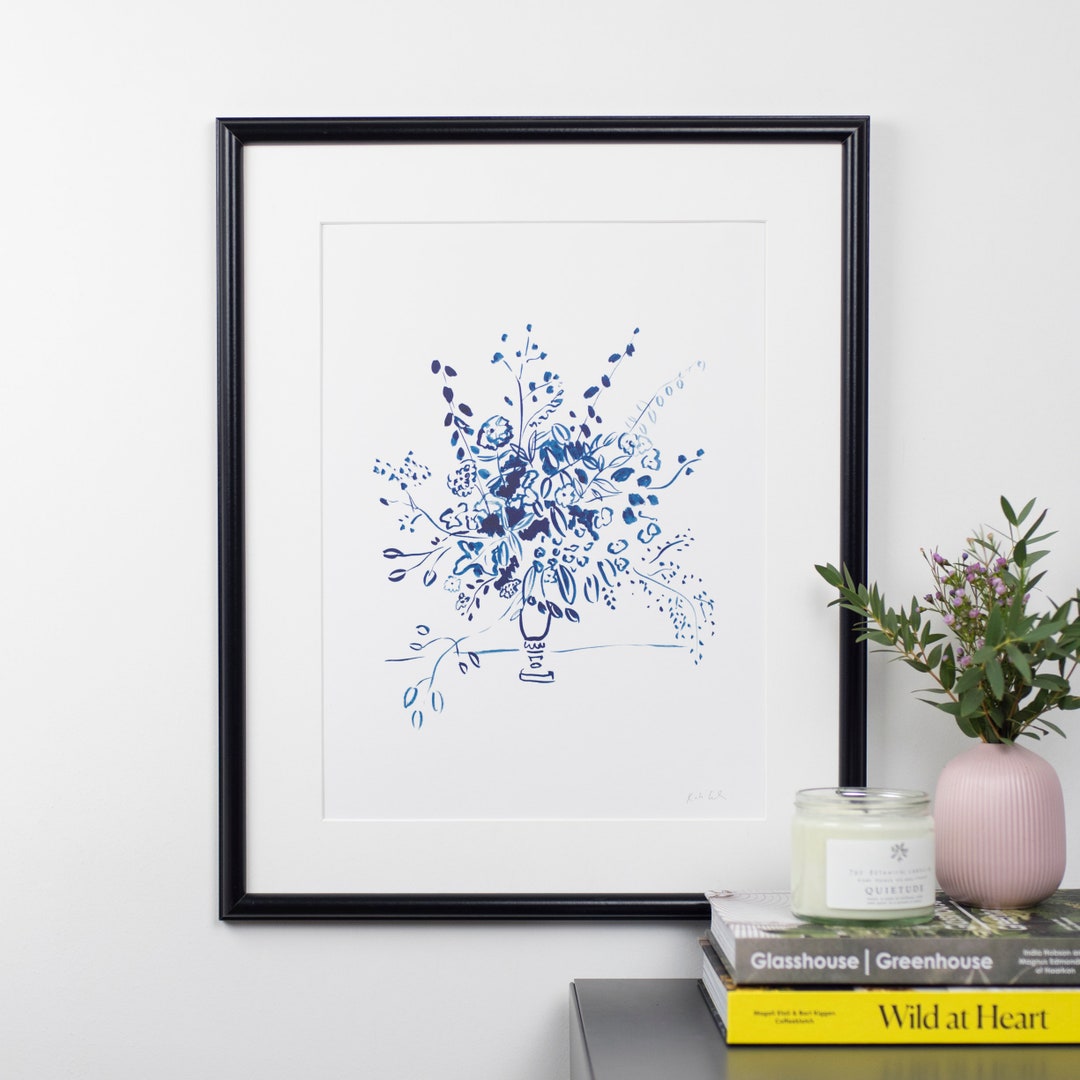 Blue Bouquet Vase Print - Etsy