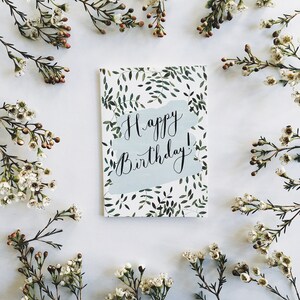 Happy Birthday Botanical Greetings Card - Illustrated Calligraphy ...