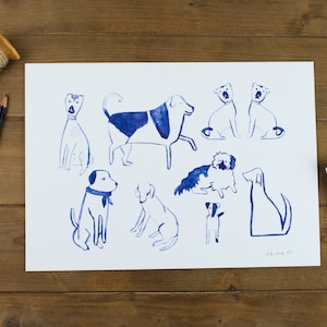 Posh Dogs A4 Print - Staffordshire Dogs, Blue and White Ink - Etsy