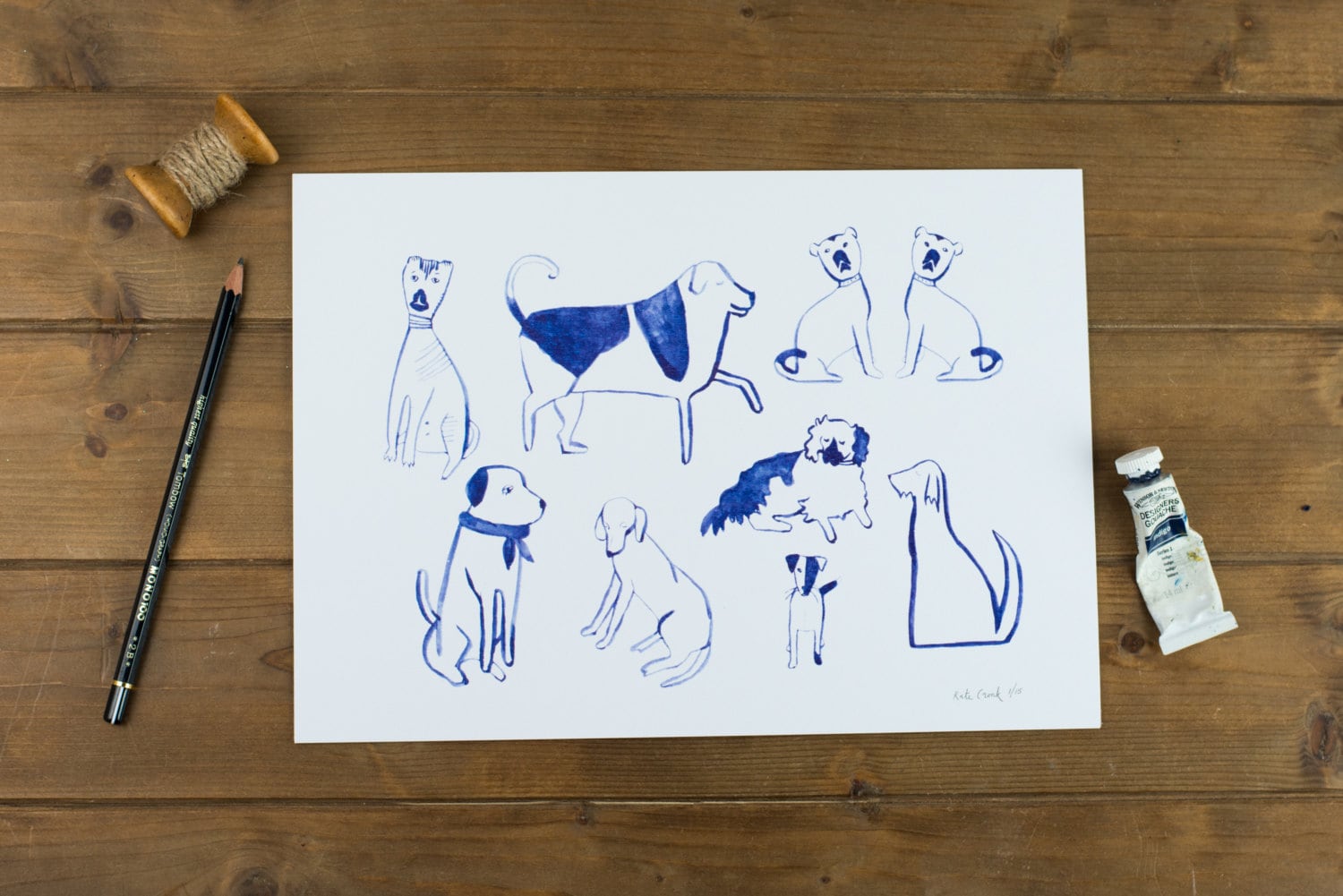 Posh Dogs A4 Print - Staffordshire Dogs, Blue and White Ink - Etsy