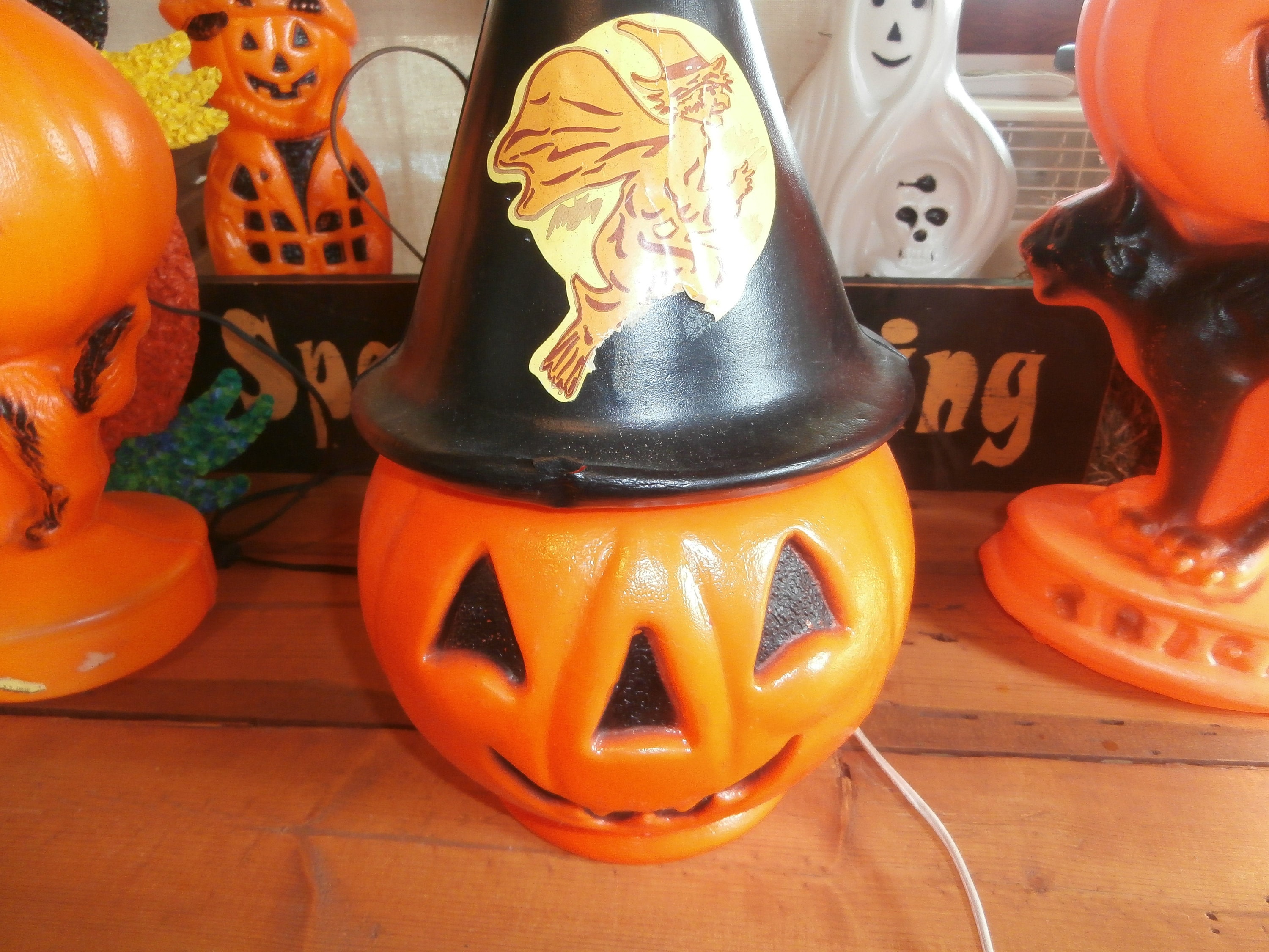 Vintage Halloween Blow Mold Jack O Lantern Pumpkin With Witch Etsy