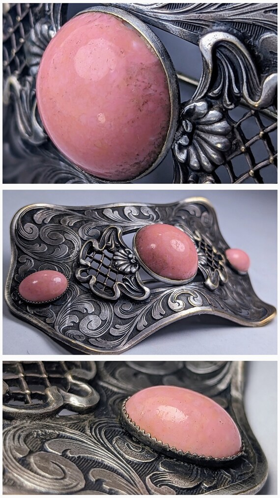 1890's - 1910 Silver Plated Art Nouveau Sash Pin - Gem