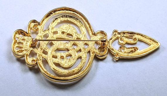 RARE Vintage Fendi Gold Toned Victorian Revival Brooch - Gem