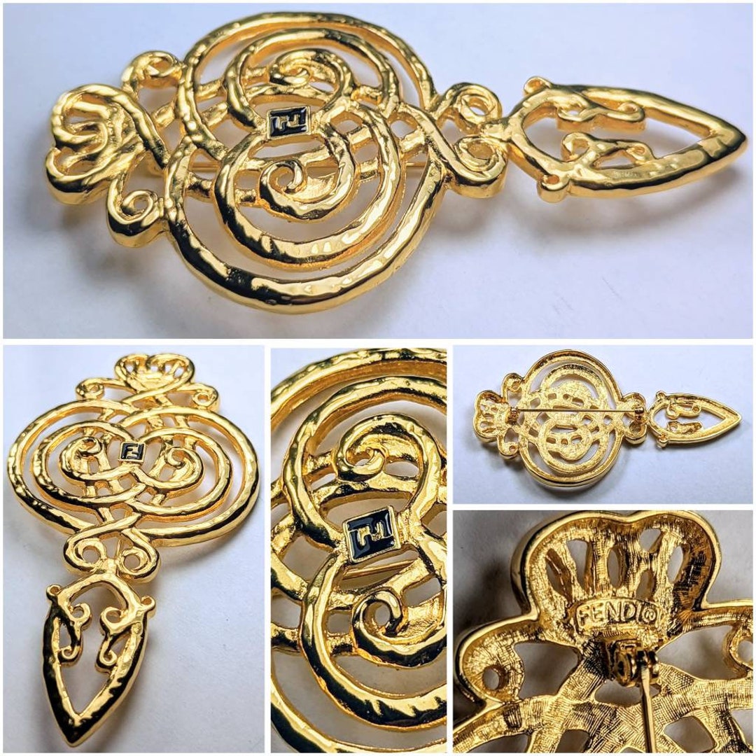 RARE Vintage Fendi Gold Toned Victorian Revival Brooch - Etsy