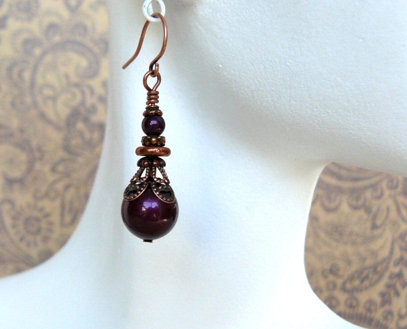 Plum Pearl Earrings Blackberry Swarovski Elements Crystal - Etsy