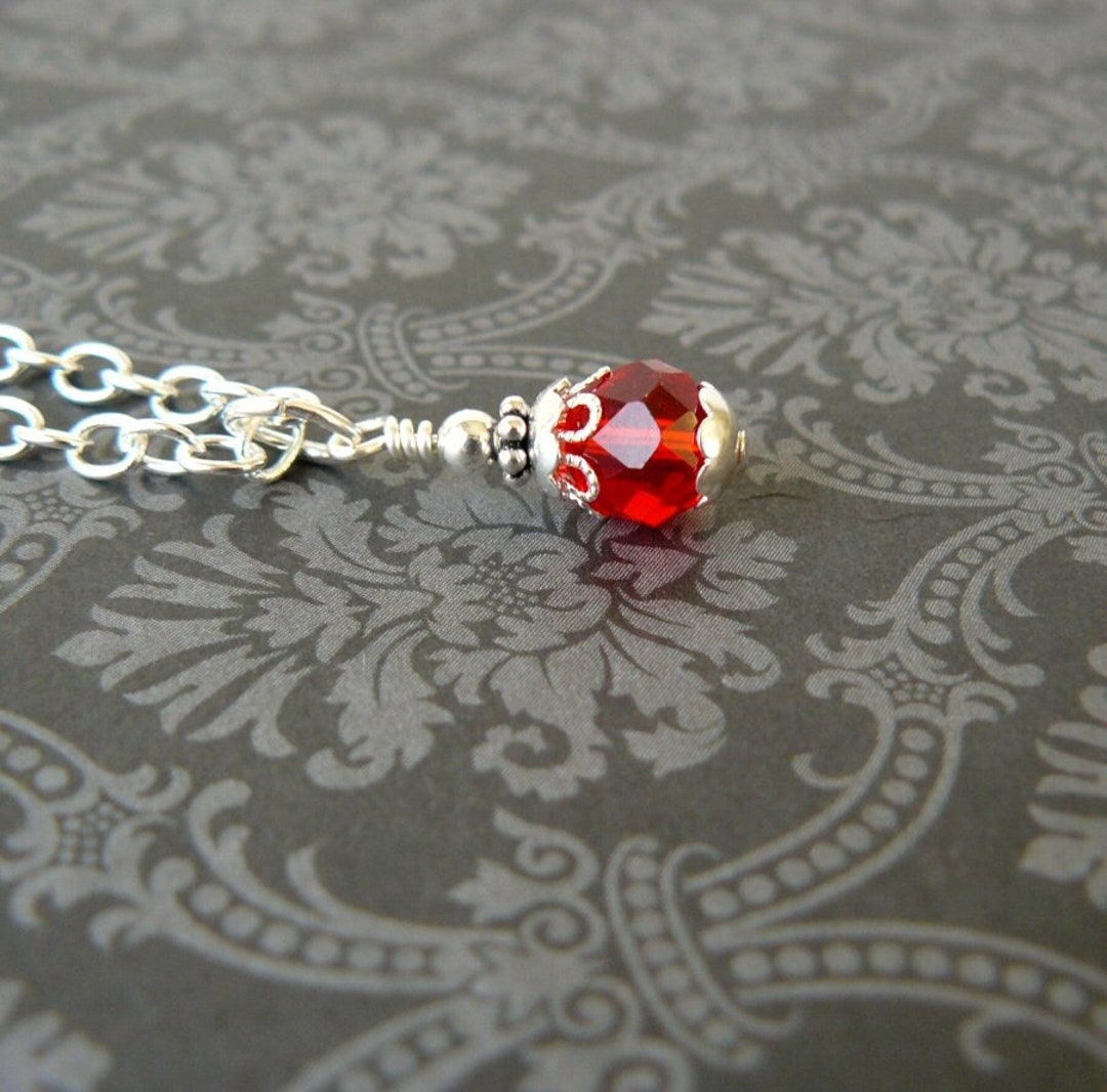 Red Crystal Necklace, Cherry Red Beaded Pendant, Vintage Inspired Small ...