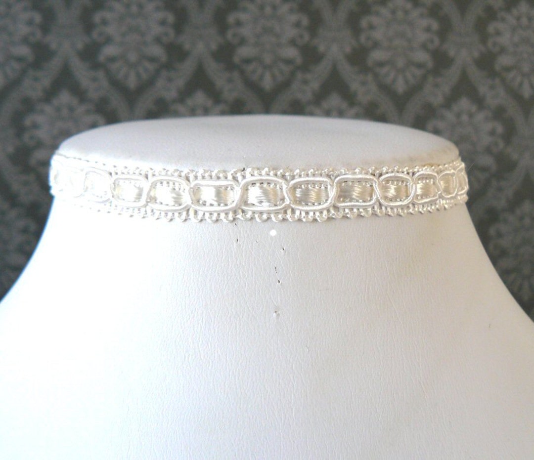 Tiny White Lace Choker, Thin White Victorian Inspired Ribbon Choker ...