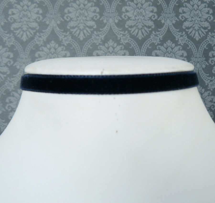 Tiny Dark Blue Choker Thin Navy Blue Velvet Choker Narrow - Etsy