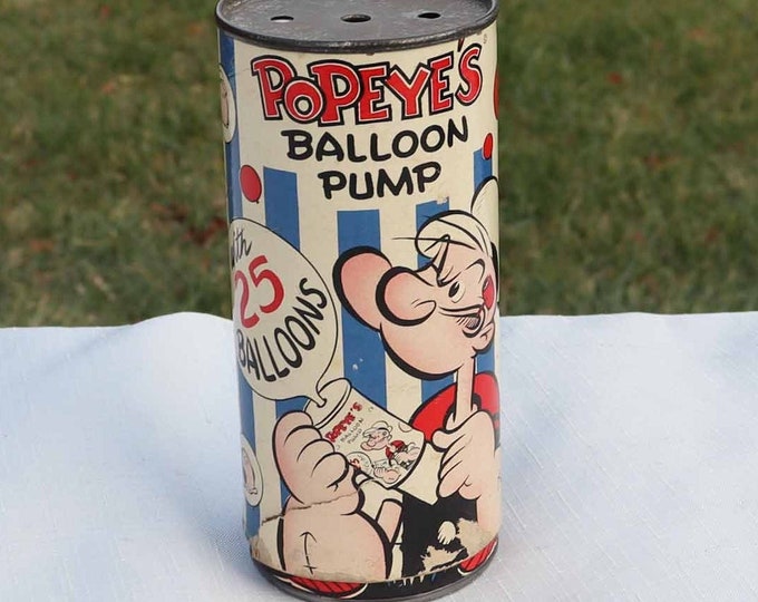1957 Popeye Cardboard Balloon Pump, Made in USA ,van Dam Rubber Company ...