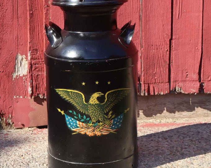 Vintage Milk Can Painted Black Eagle Decal ,no Markings ,wedding Décor ...