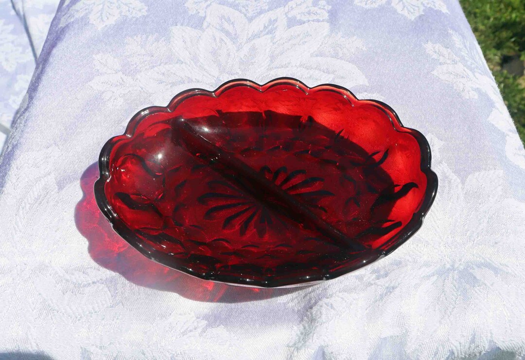 Anchor Hocking Ruby Red Oval Divided Candy Dish - Etsy