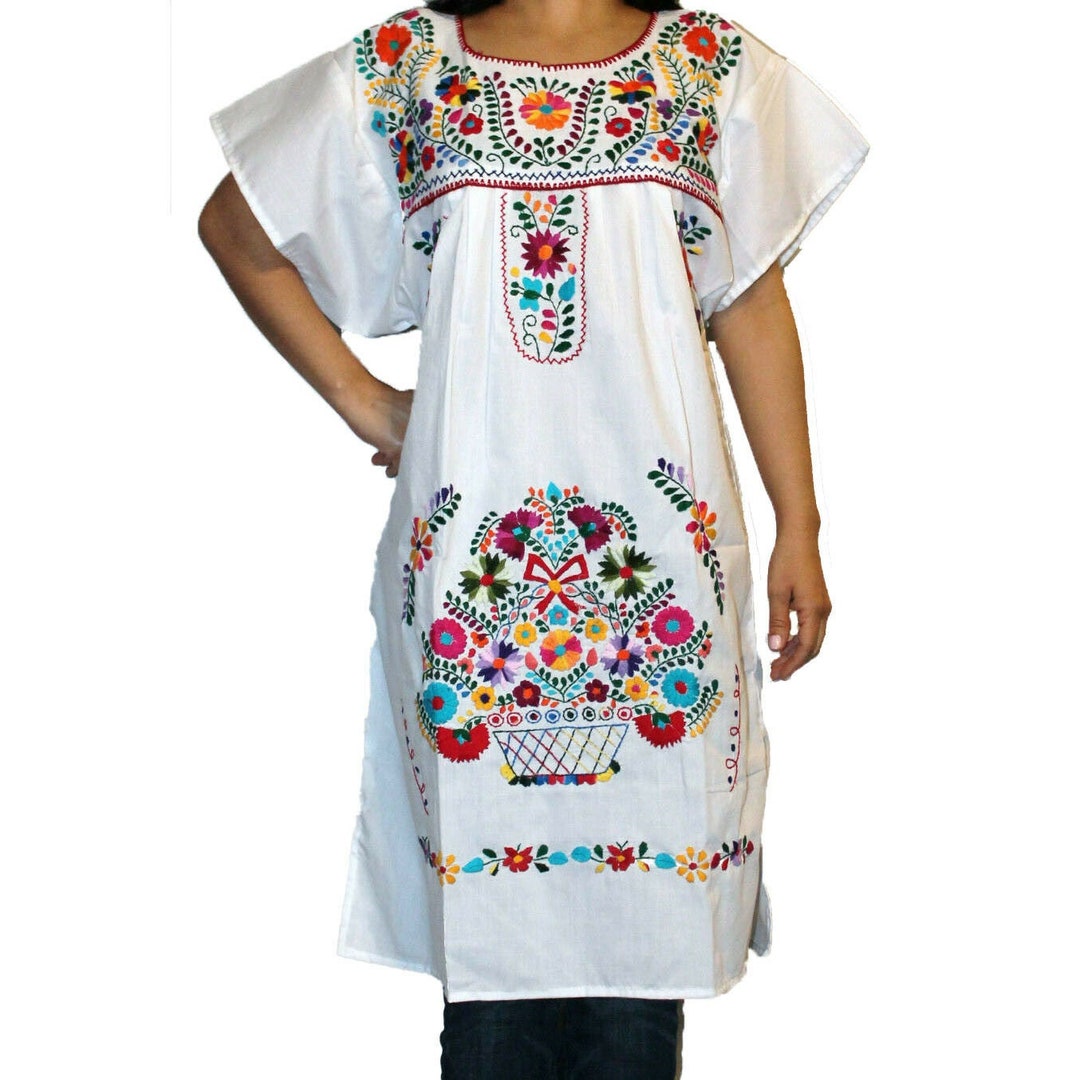 Assorted Knee-length Peasant Tunic Embroidered Mexican Dress - Etsy