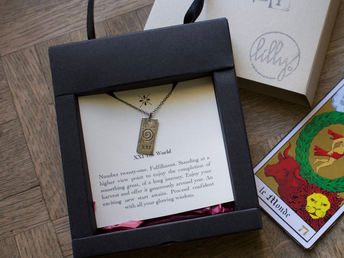 The World Tarot Card Necklace Number 21 XXI Silver or Gold - Etsy