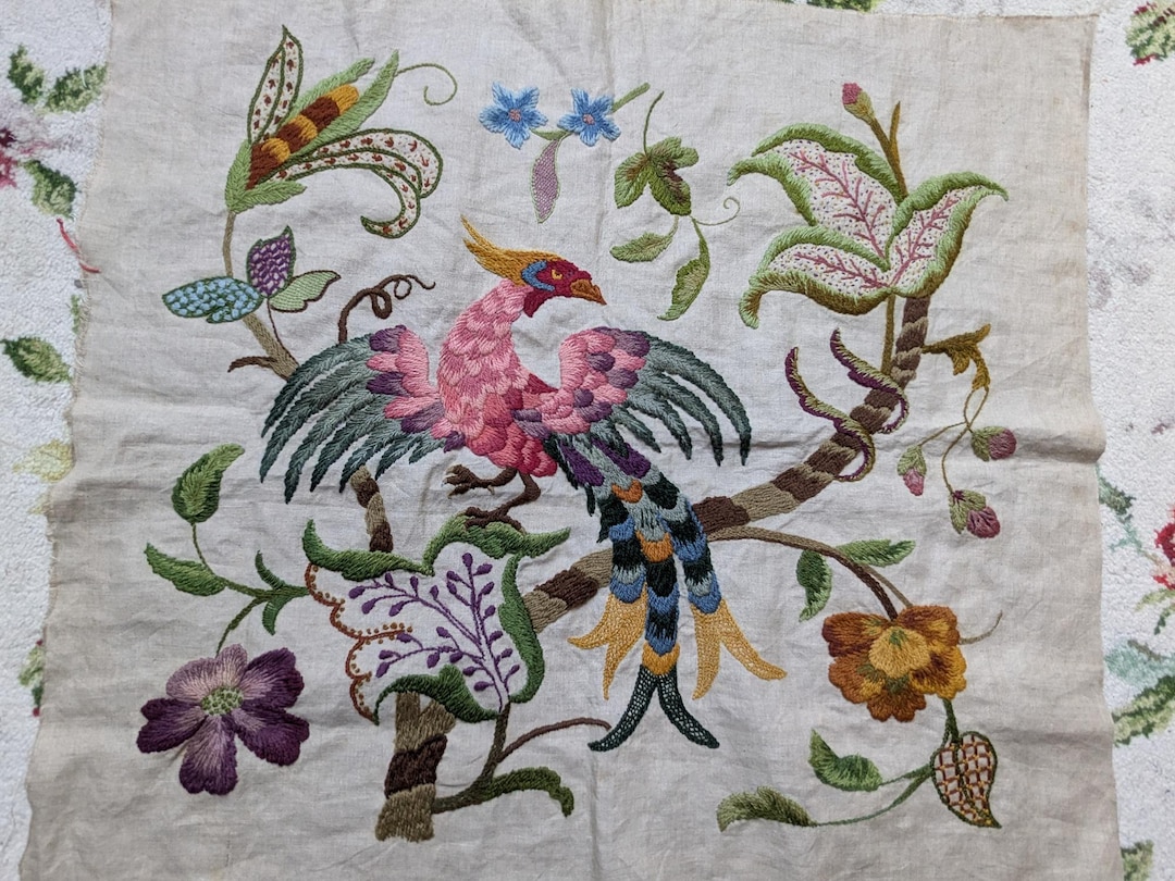 Vintage Crewel Work Embroidery With Bird - Etsy