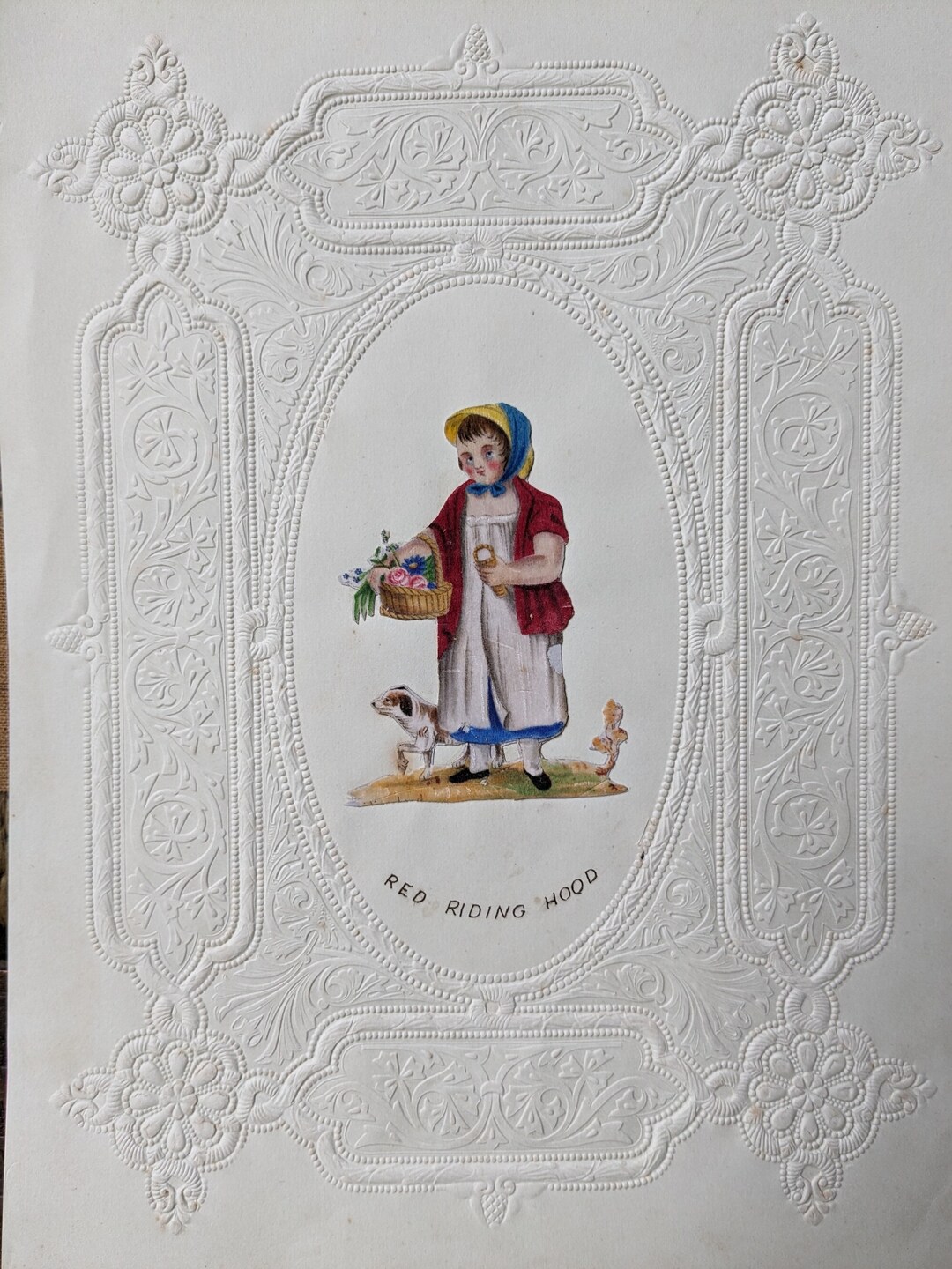 Antique Red Riding Hood Painting in Embossed Mount - Etsy UK