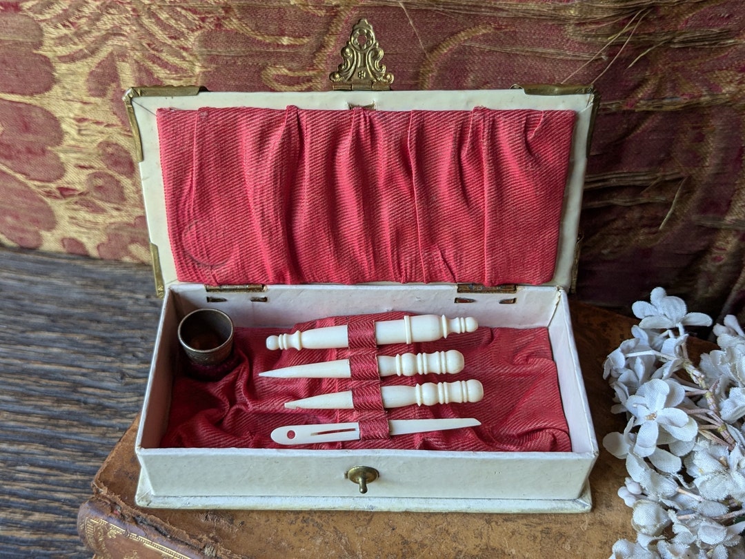 Antique Bone Sewing Tools in Pretty Case - Etsy