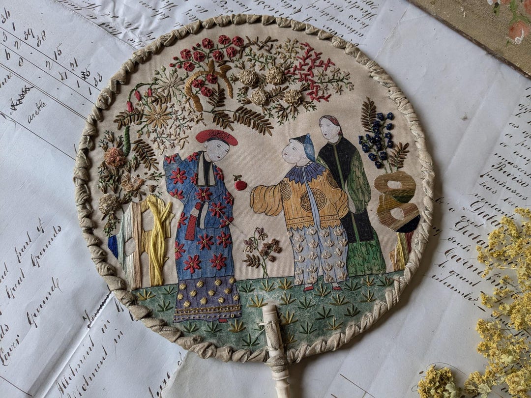 Antique Regency Face Screen, Hand Painted & Embroidered - Etsy