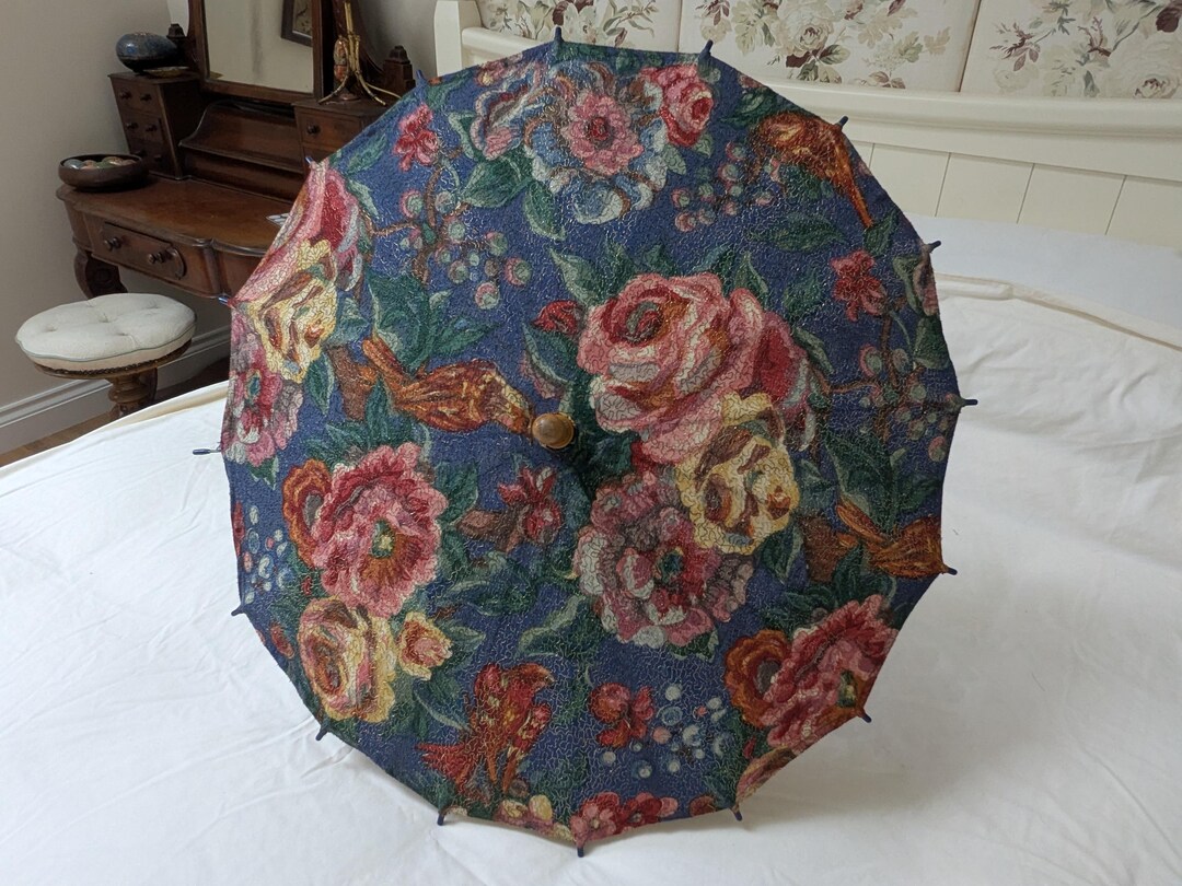 Art Deco Floral Cotton Parasol With Metallic Embroidery - Etsy