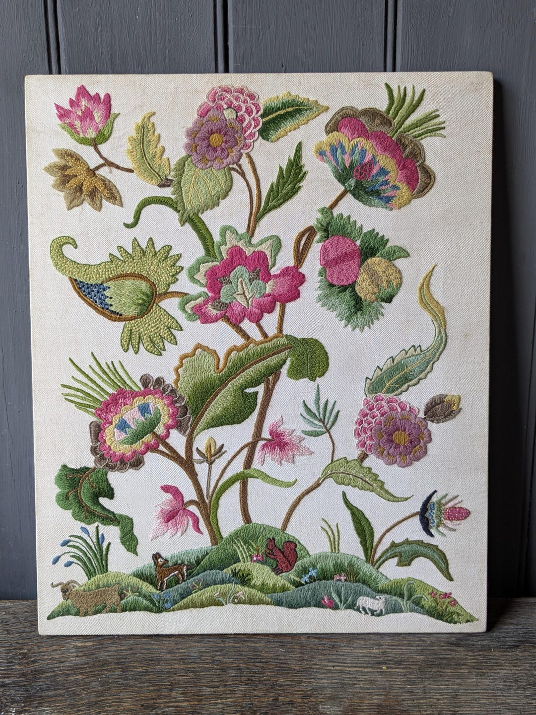 Vintage Crewel Work Embroidery With Animals - Etsy