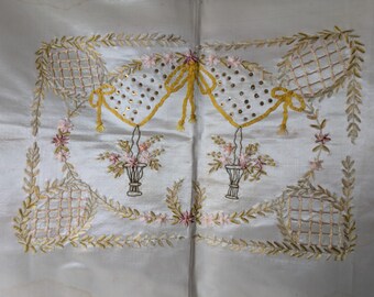 RARE Antique Edwardian Pink Rose Rosebuds Silk Ribbonwork Embroidered ...