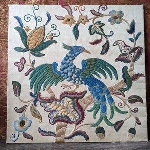 Vintage Crewel Work Embroidery With Bird - Etsy