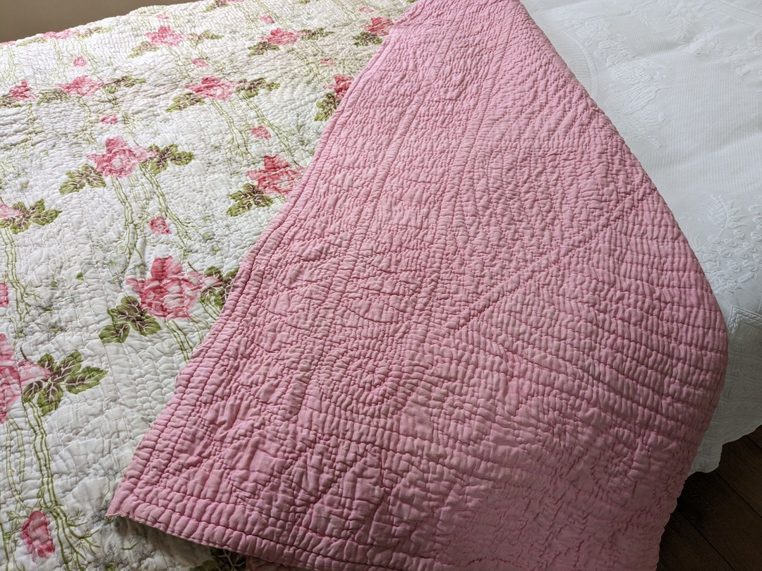 Antique Welsh Quilt, Pink Roses - Etsy