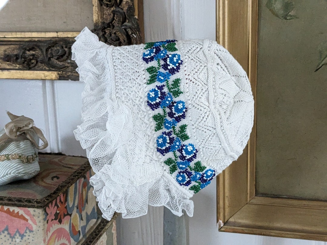 Antique Beaded Baby Bonnet, Knitted - Etsy