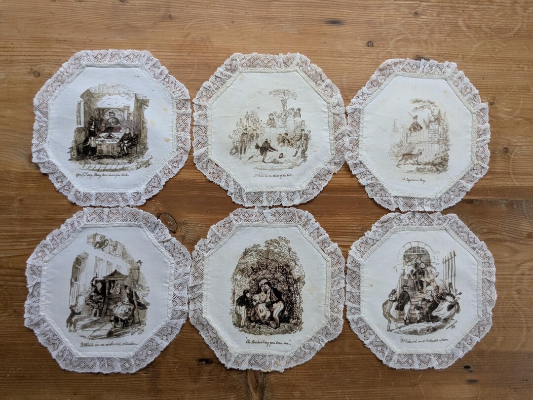 6 Victorian Ink Drawings on Doilies, the Pickwick Papers - Etsy UK