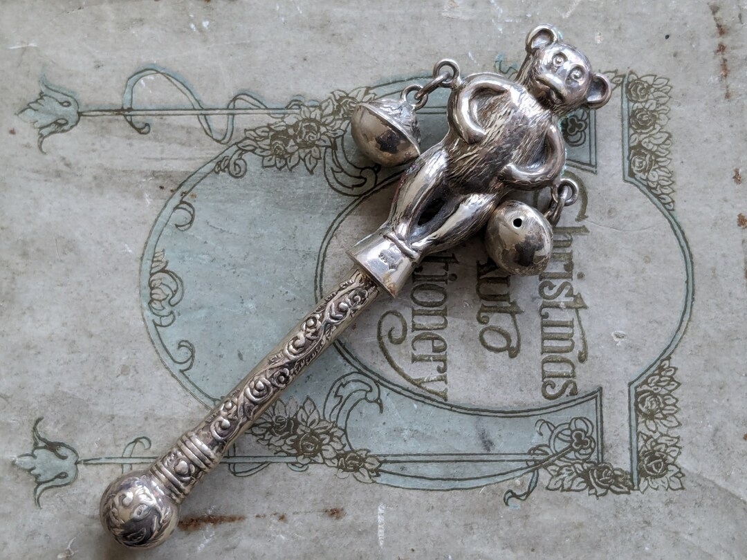 Silver Teddy Bear Baby Rattle for Doll or Teddy Display - Etsy
