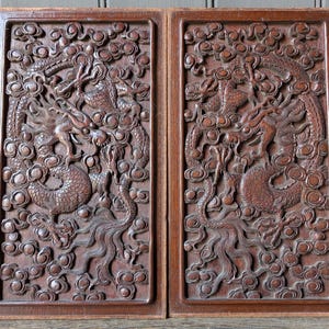 Pair Antique Chinese Carved Dragon Panels - Etsy