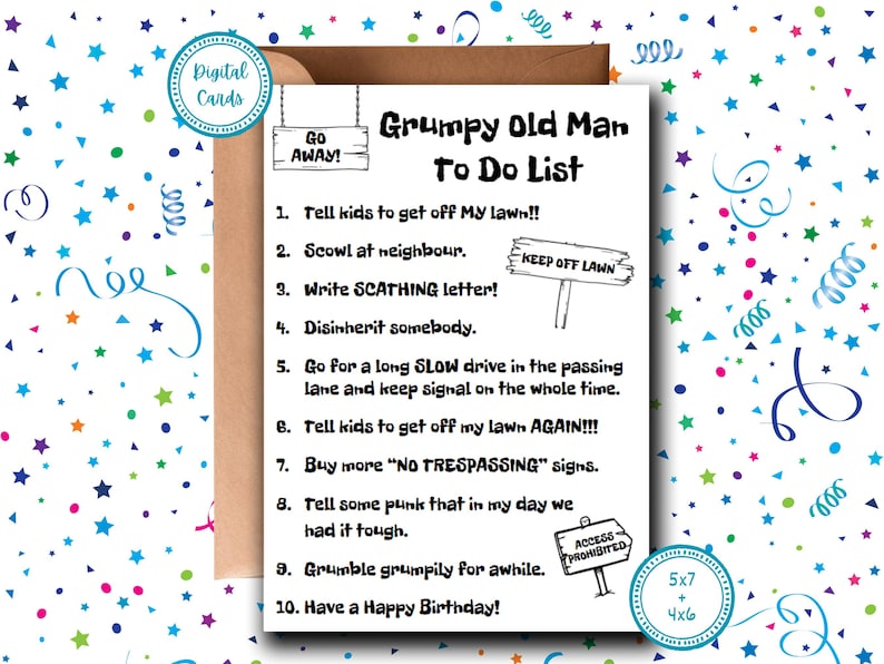 Funny Grumpy Old Man Birthday Card for Him (digital Download) - Etsy